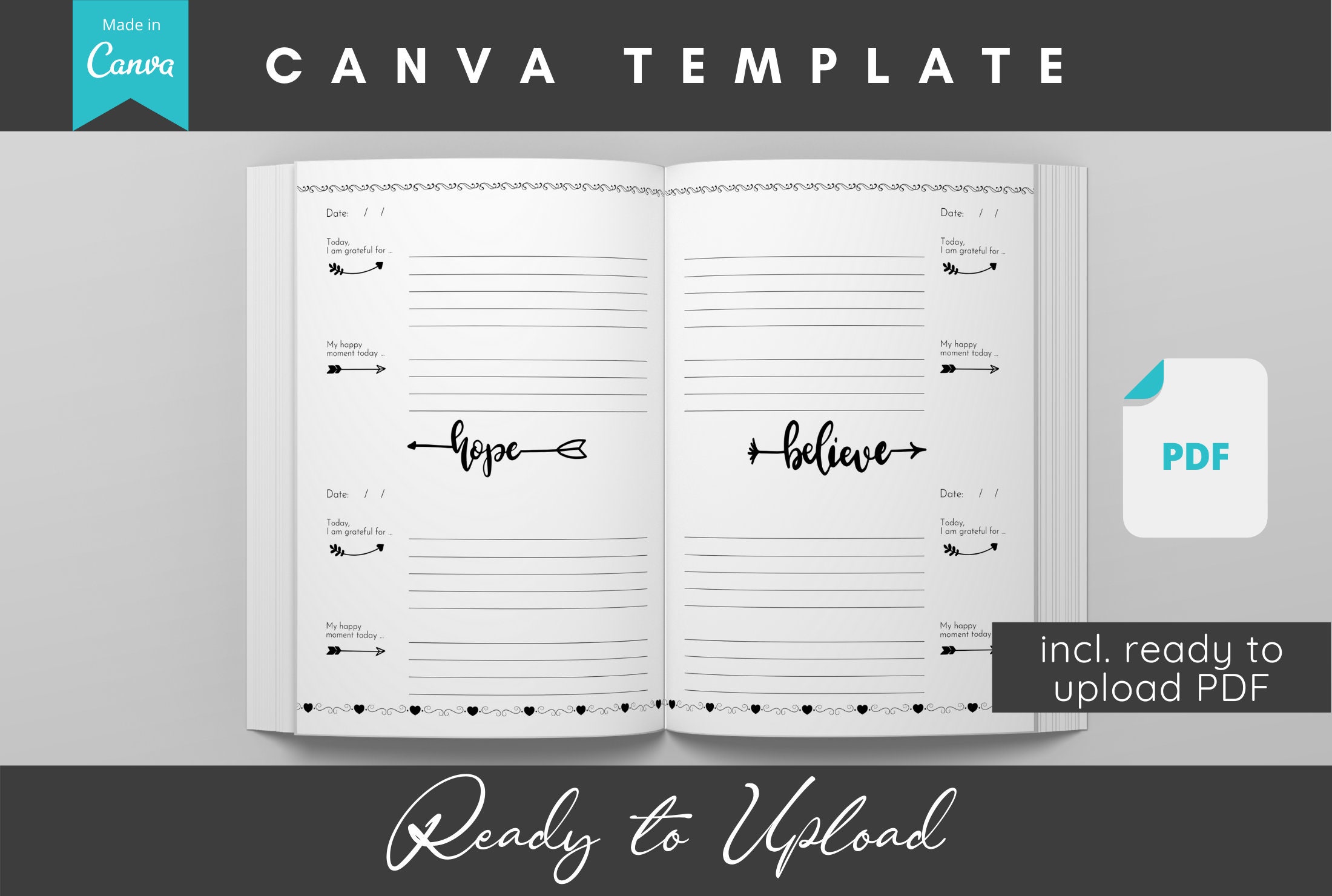 Gratitude Journal Canva Editable Template 8.5x11 Inches 130 Total Pages ...