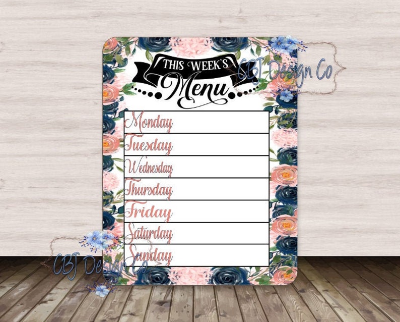 Digital Download Weekly Menu Floral Weekly Menu PNG for - Etsy