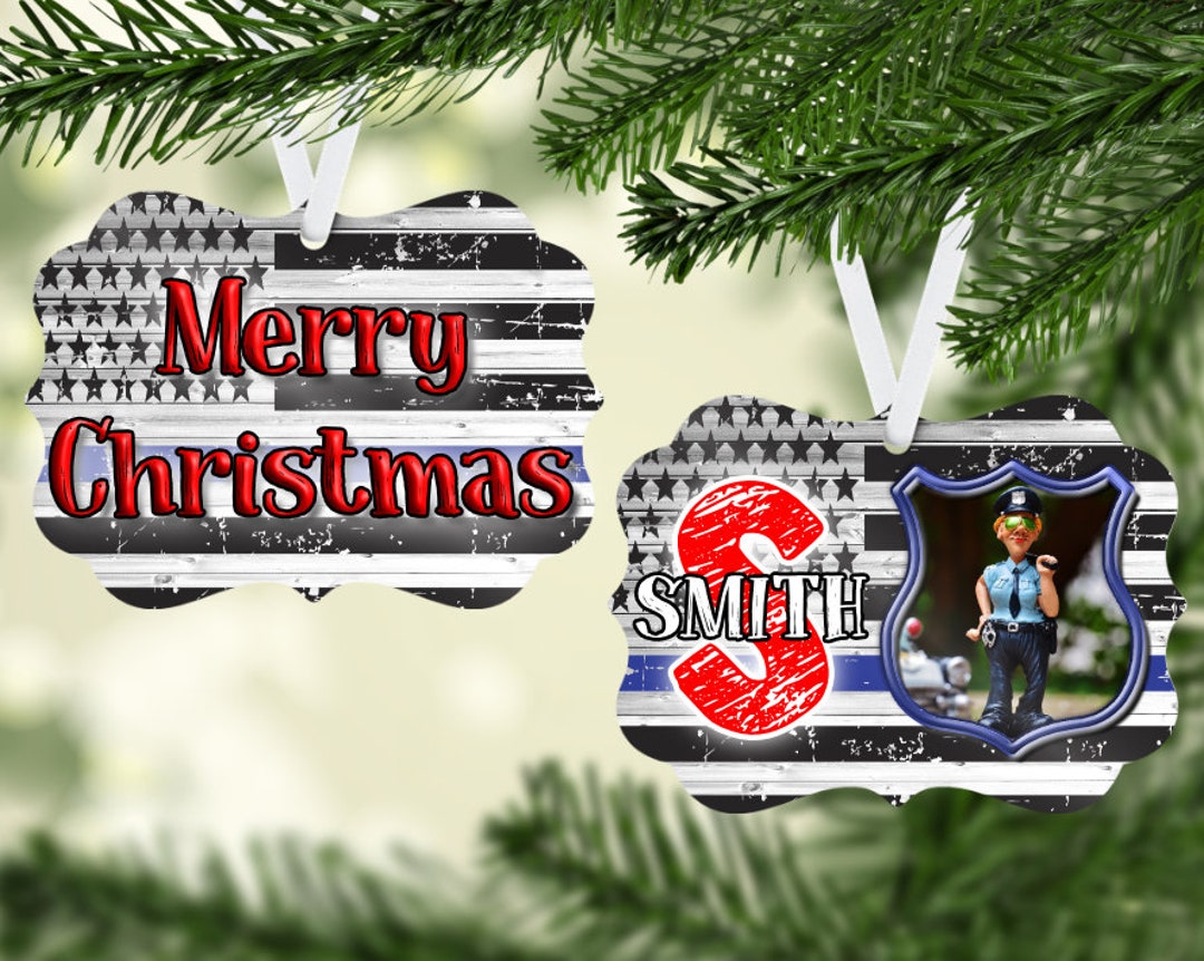 Thin Blue Line Ornament Design, Thin Blue Line Photo Ornament ...