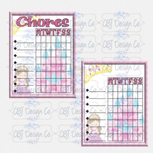 Digital Download for Sublimation, Princess Chore Chart, Chore Chart ...