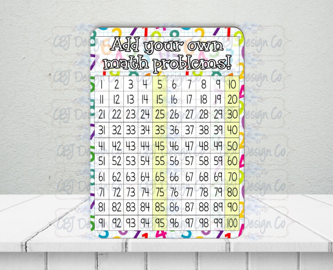 Digital Download for Sublimation, Hundreds Chart Dry Erase Design ...