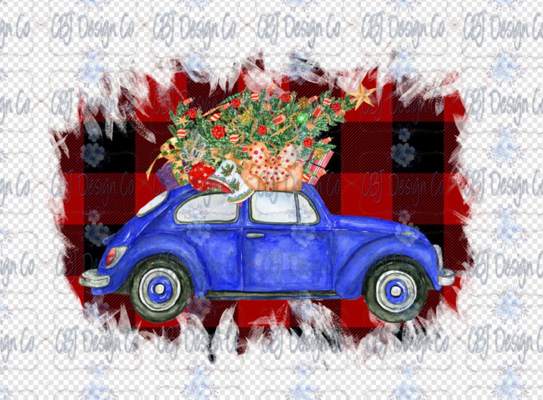 Digital Download, Red Plaid Blue Car Christmas Design, Christmas Design ...