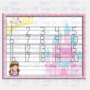 Digital Download for Sublimation, Princess Number Practice Board Design ...