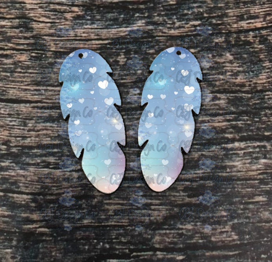 Digital Download, Blue Hearts Feather Earring Design for Sublimation ...
