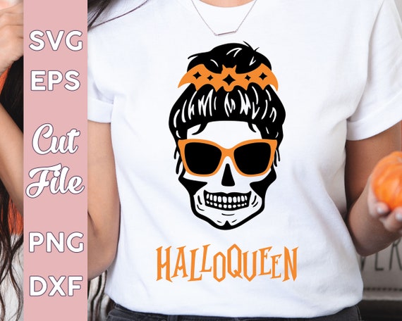 Halloqueen SVG Skull Messy Bun Mom SVG Halloween Queen Clip | Etsy