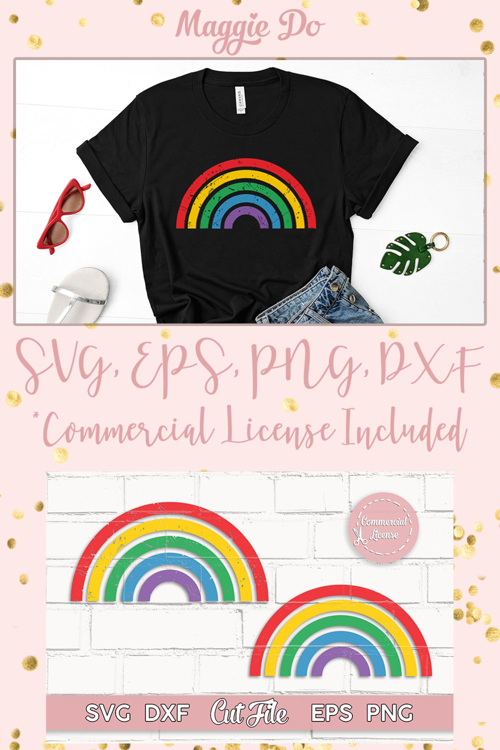 Rainbow SVG 2 Cut Files of Plain and Distressed Rainbows | Etsy UK