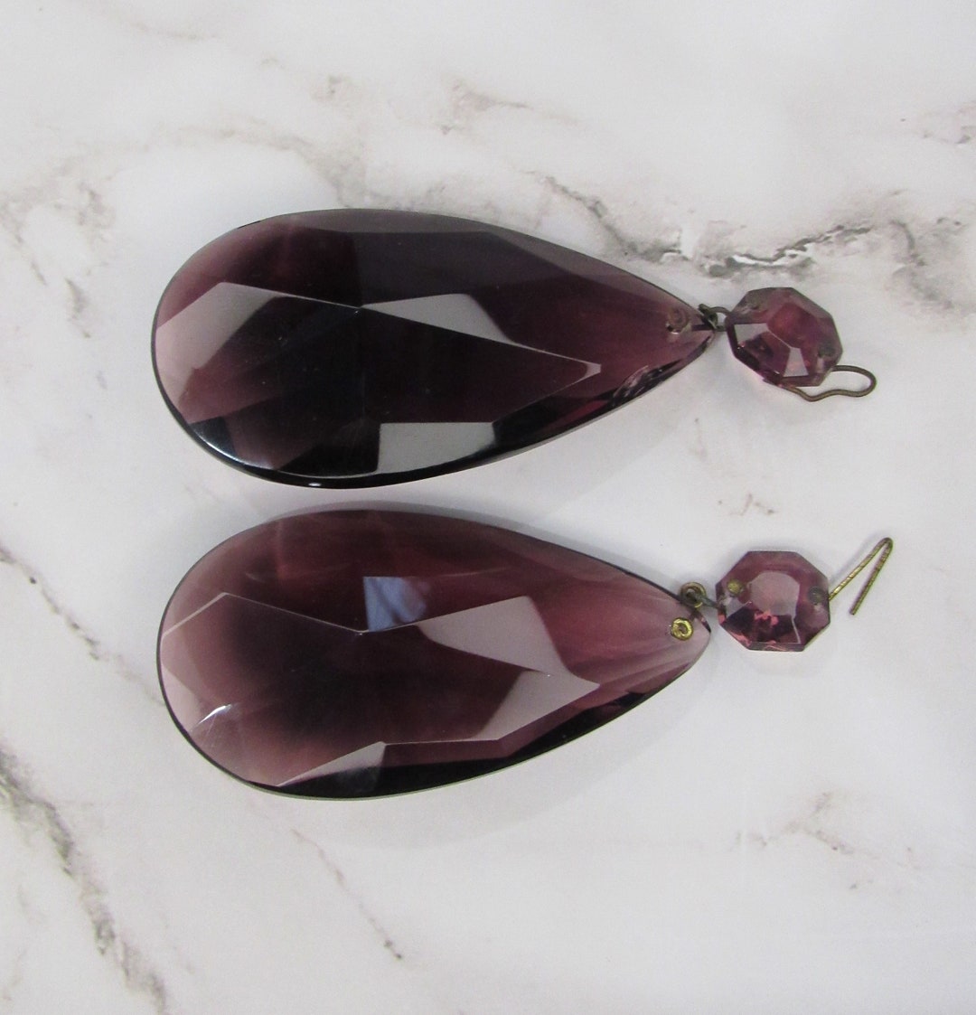 2 Vintage Antique Amethyst Crystal Prisms Pointed on Both Sides W ...