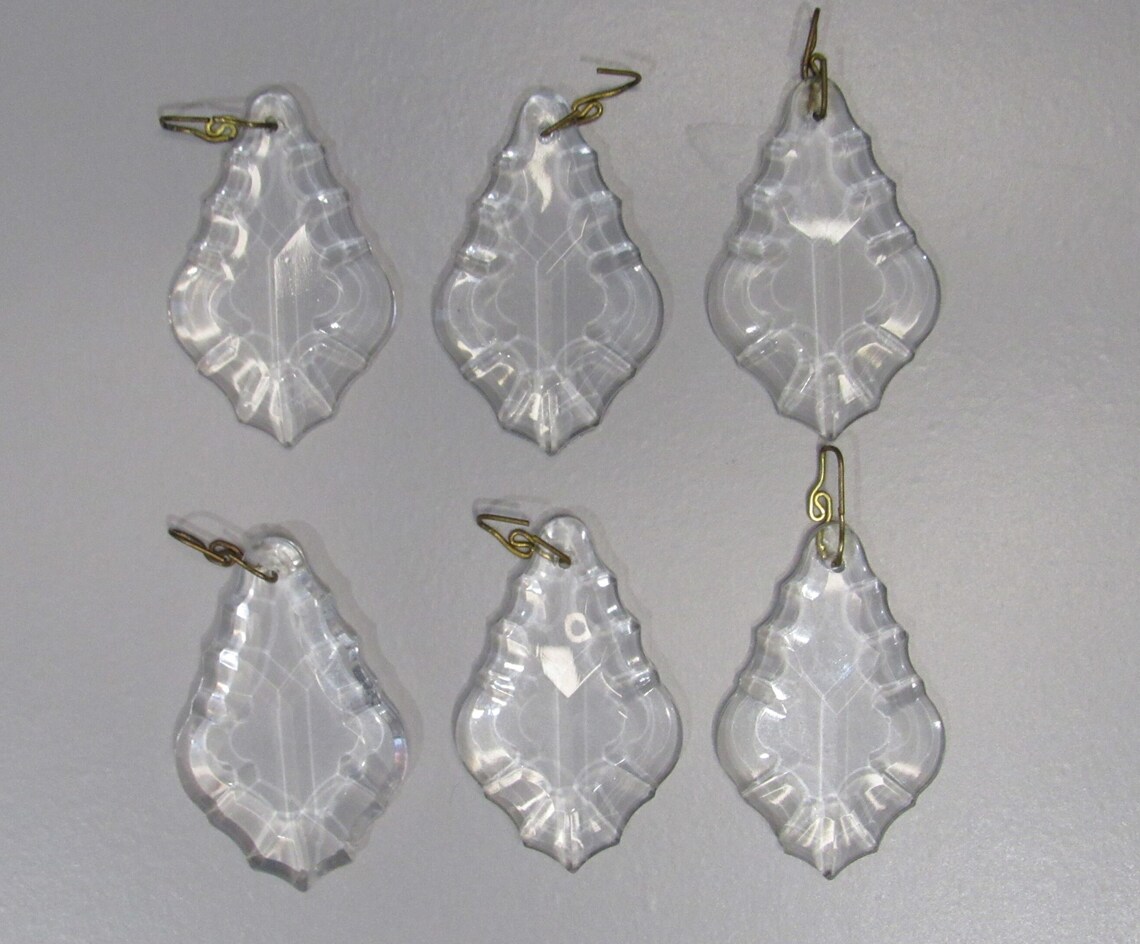6 Vintage Chandelier Pendalogue Crystals; Clear Cut French Pendalogue ...