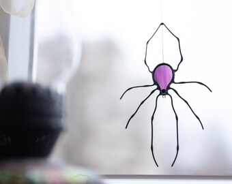 Spider Stained Glass Window Hangings Halloween Decor Indoor | Etsy