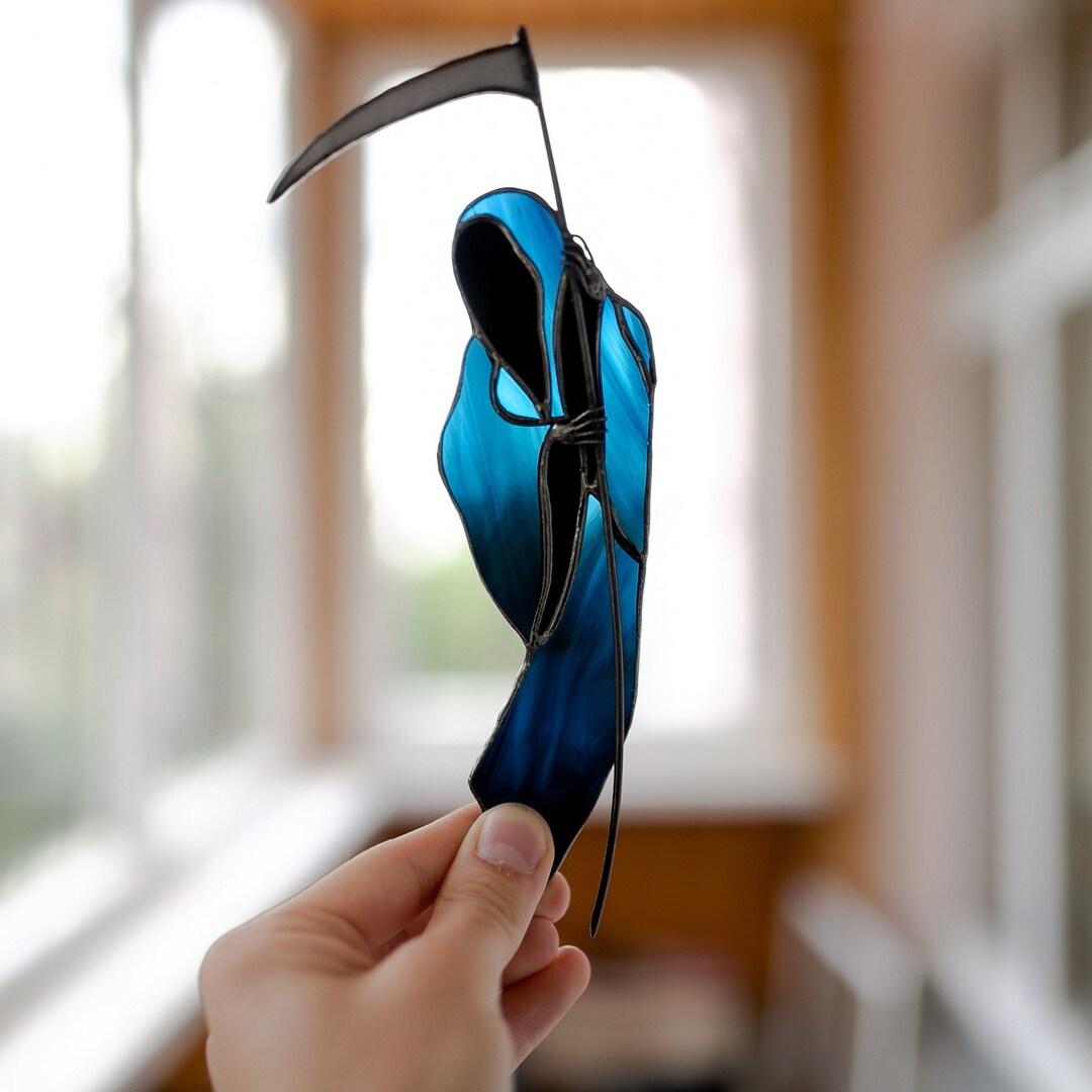 Halloween Decorations, Stained Glass Grim Reaper, Real Glass Suncatcher ...