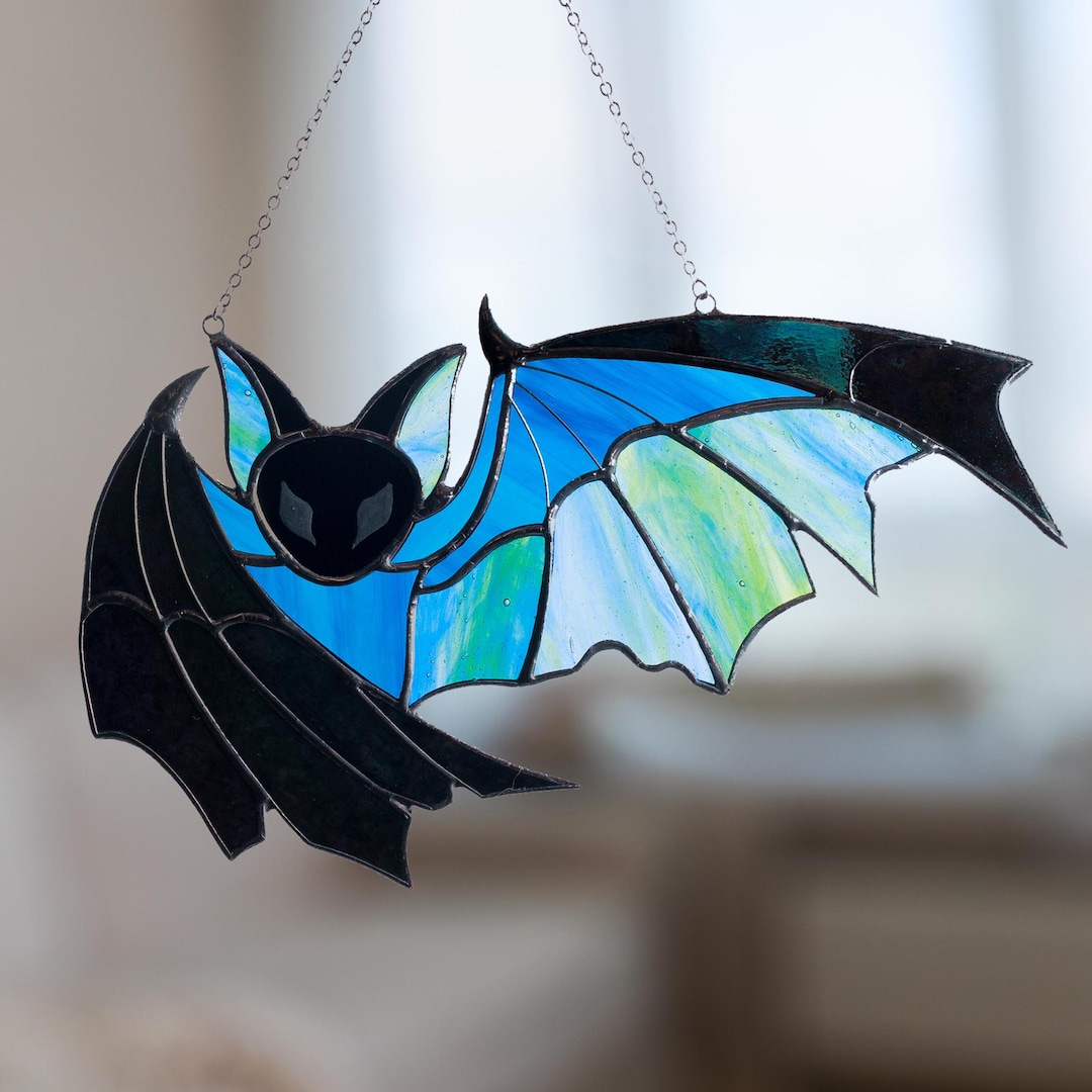 Halloween Stained Glass Bat Suncatcher Halloween Decor Spooky White Bat ...
