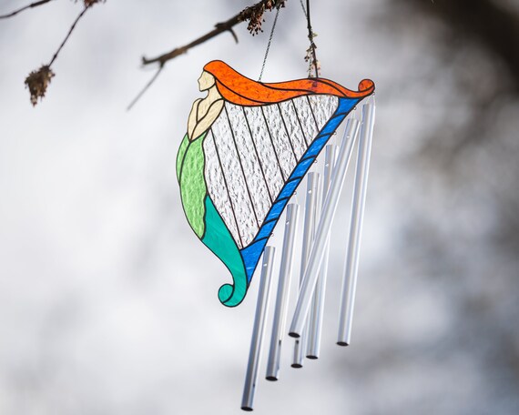 Wind Chimes Outdoor & Gardening Stained glass Wind Chimes Harp with ...