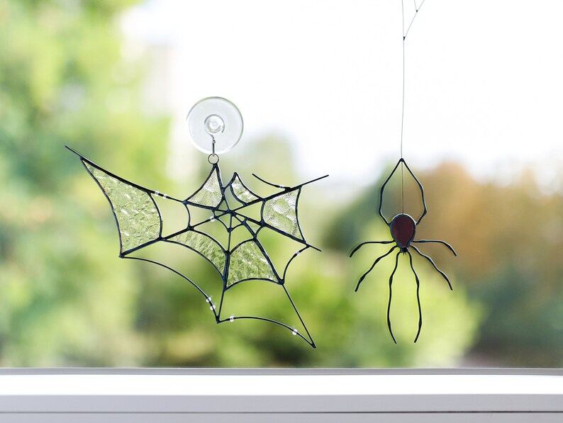Spider Stained Glass Window Hangings Halloween Decor Indoor - Etsy
