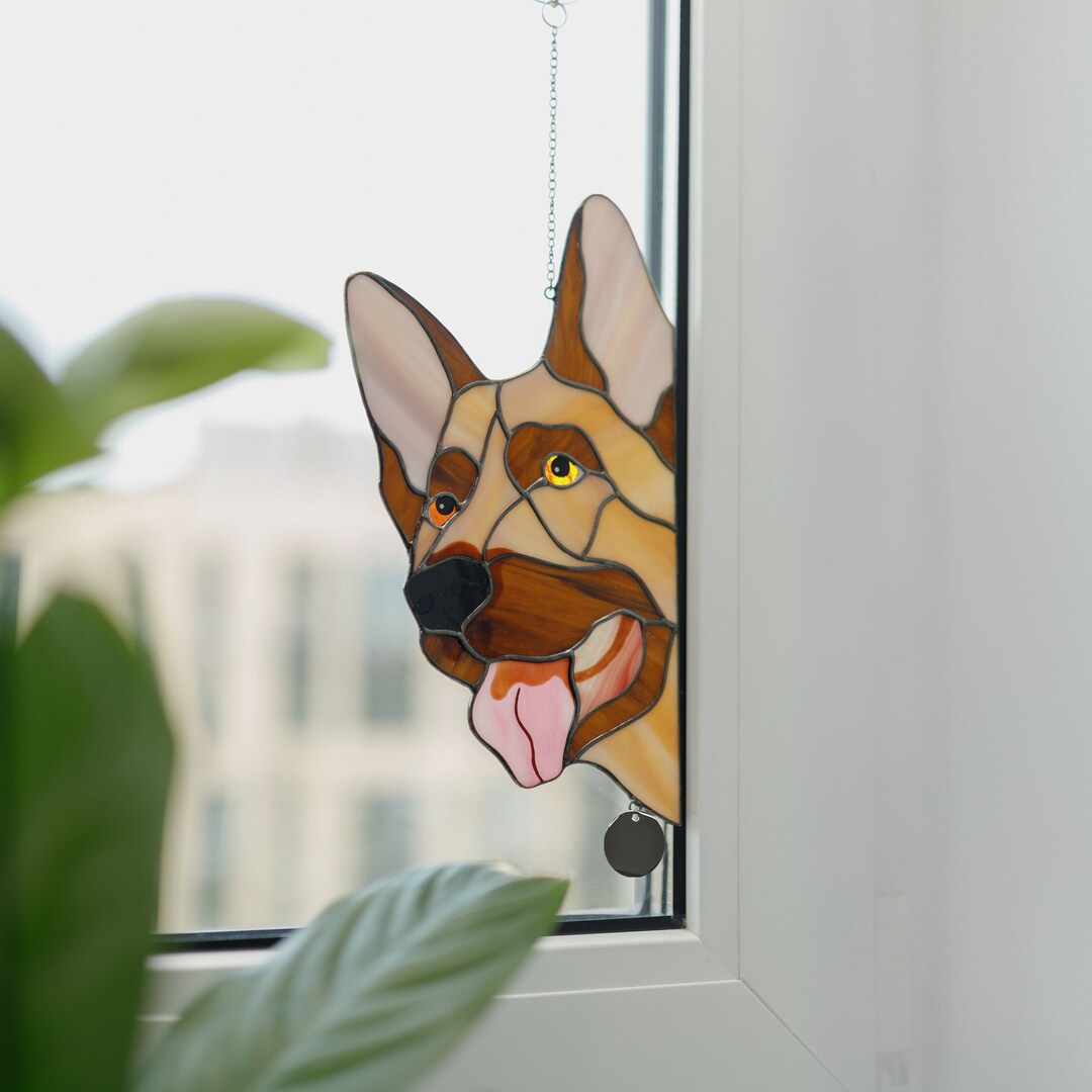 German Shepherd Stained Glass Suncatcher • Dog Window Hang • Gift for ...