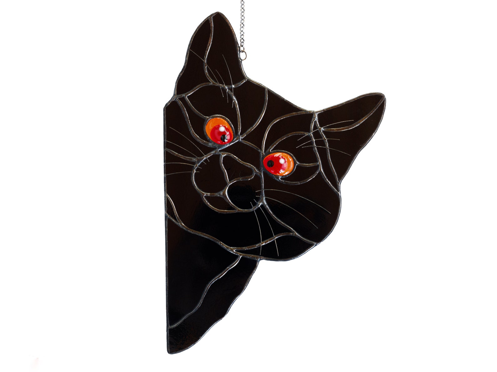 Stained Glass Halloween Cat Horror Decor Peeking Cat With | Etsy