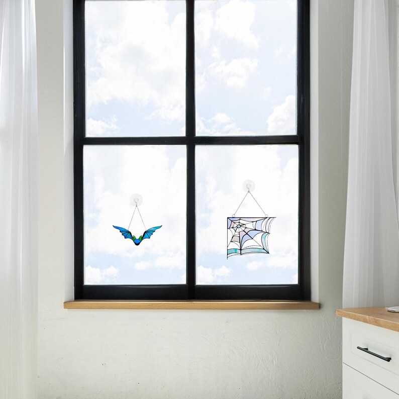 Spider Web Suncatcher, Gothic Home Decor, Spiderweb Corner Stained ...