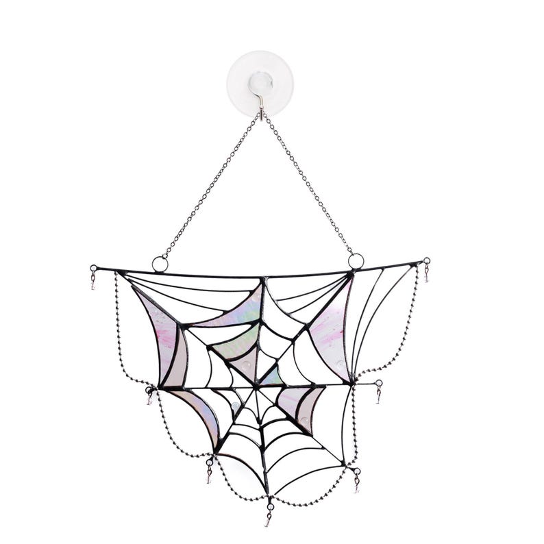 Spider Web Suncatcher, Gothic Home Decor, Spiderweb Corner Stained ...