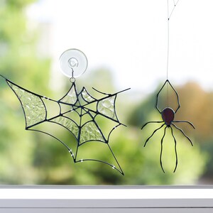 Spider Web, Stained Glass Spider on the Web, Window Hangings, Halloween ...