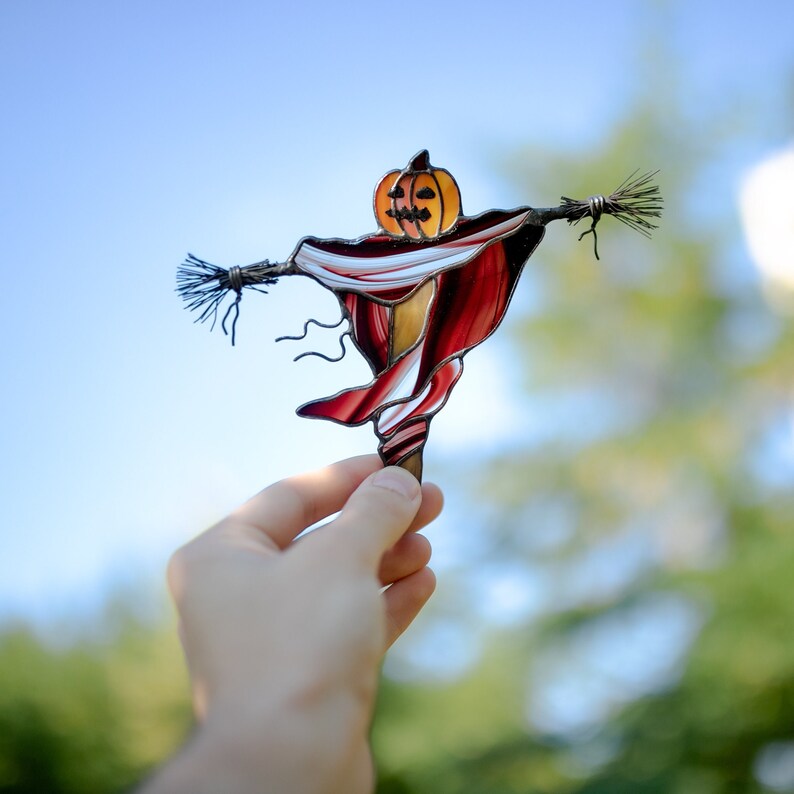 Halloween Stained Glass Scarecrow Pumpkin Decor Scary Halloween ...