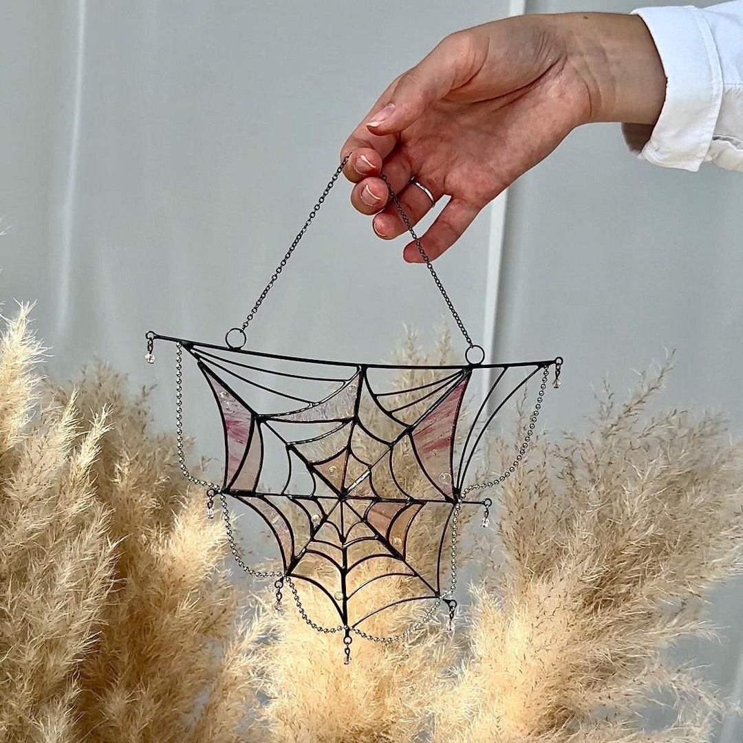 Stained Glass Spider Web Suncatcher, Halloween Home Decor, Spiderweb ...