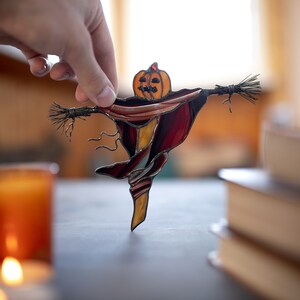 Halloween Stained Glass Scarecrow Pumpkin Decor Scary Halloween ...