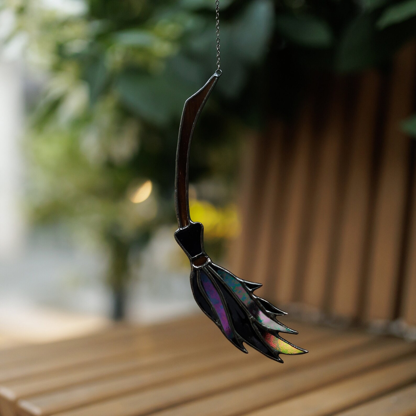 Stained Glass Witch Broom Suncatcher, Halloween Window Hanging Decor - Etsy