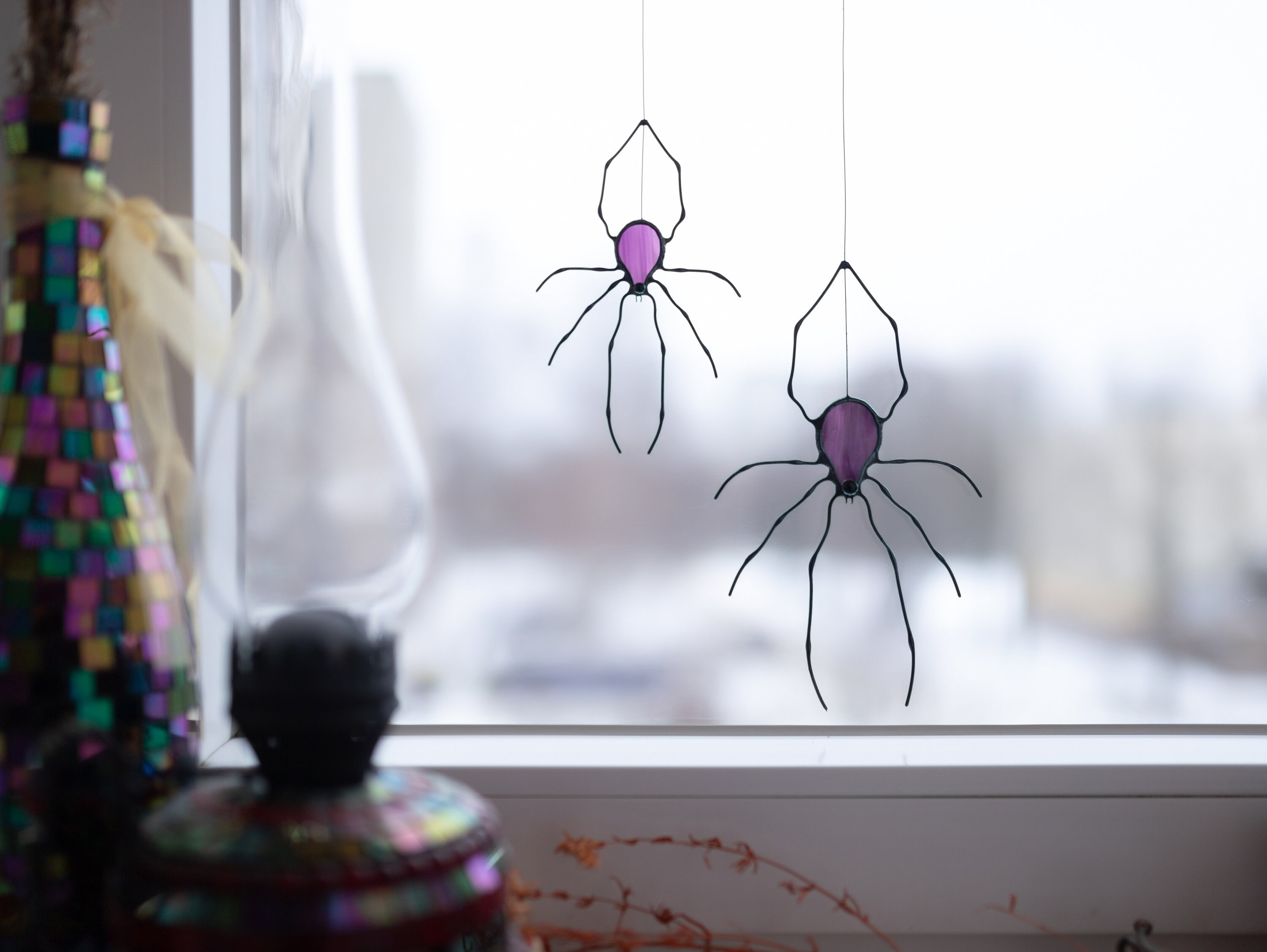 Spider Stained Glass Window Hangings Halloween Decor Indoor - Etsy