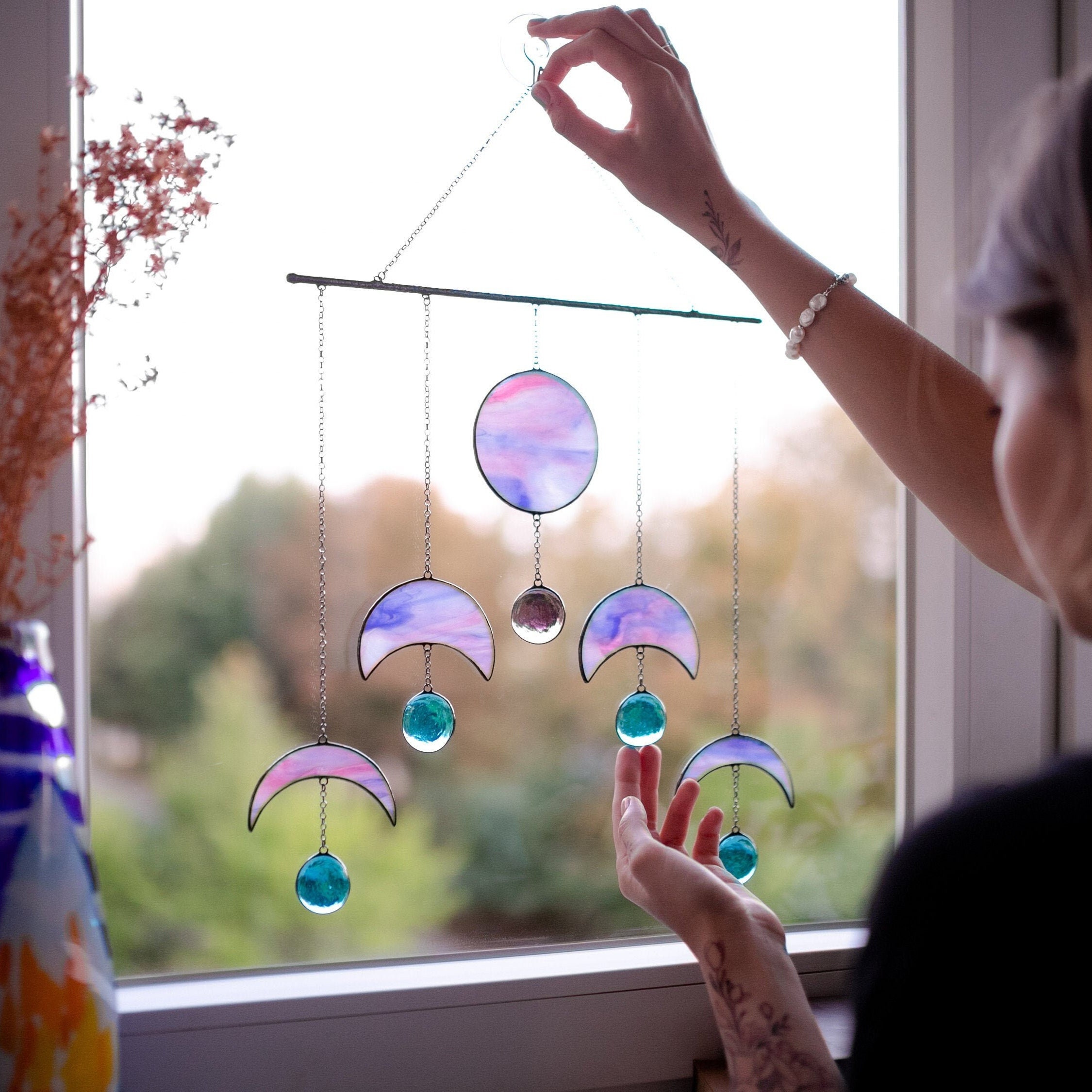 Stained Glass Moon Phases Suncatcher - Celestial Window Decor - Etsy