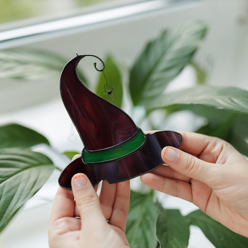 Stained Glass Witch Hat Suncatcher - Gothic Halloween Decor - Etsy ...