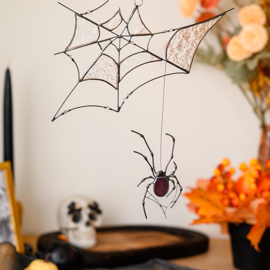 Spider Web Suncatcher Stained Glass Gothic Wall Art Halloween Home ...