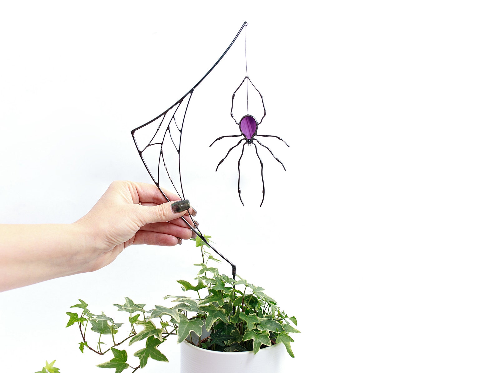 Stain Glass Spider on the Web Garden Stake Gardener Gift - Etsy