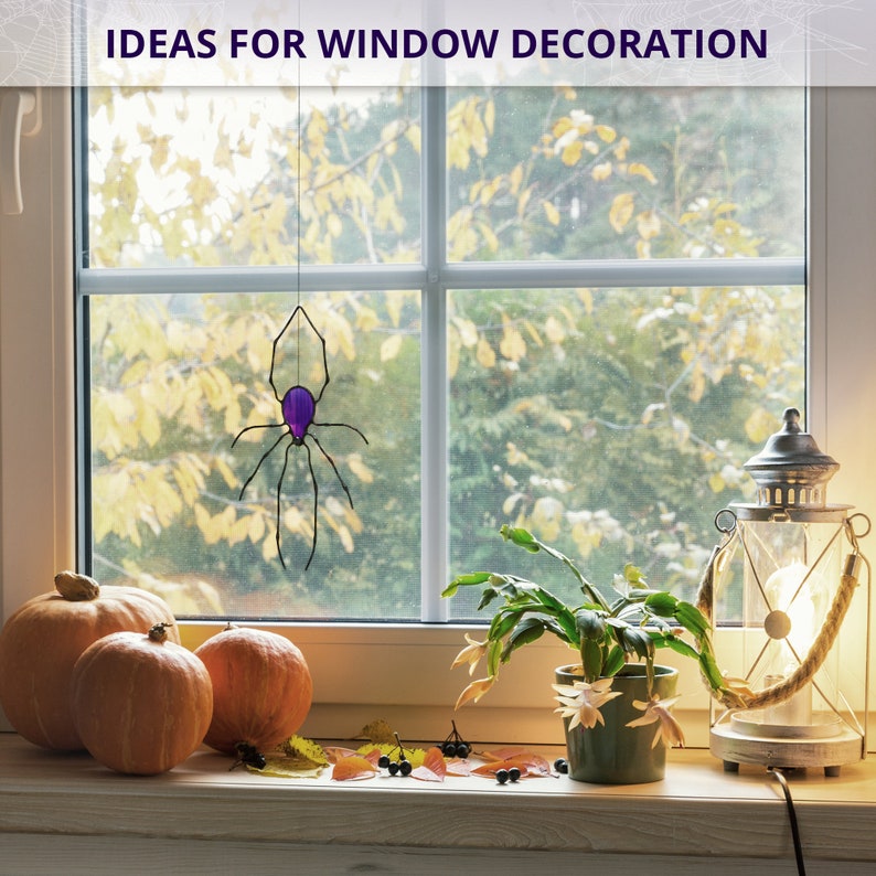 Spider Stained Glass Window Hangings Halloween Decor Indoor - Etsy