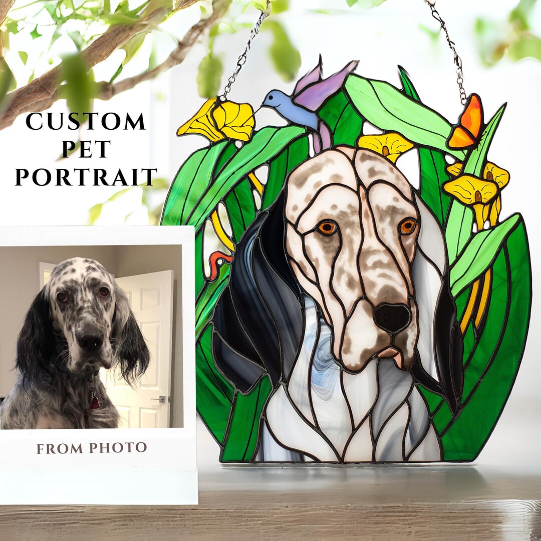 Custom Stained Glass Pet Portrait From Photo, Dog Art Suncatcher, Pet ...