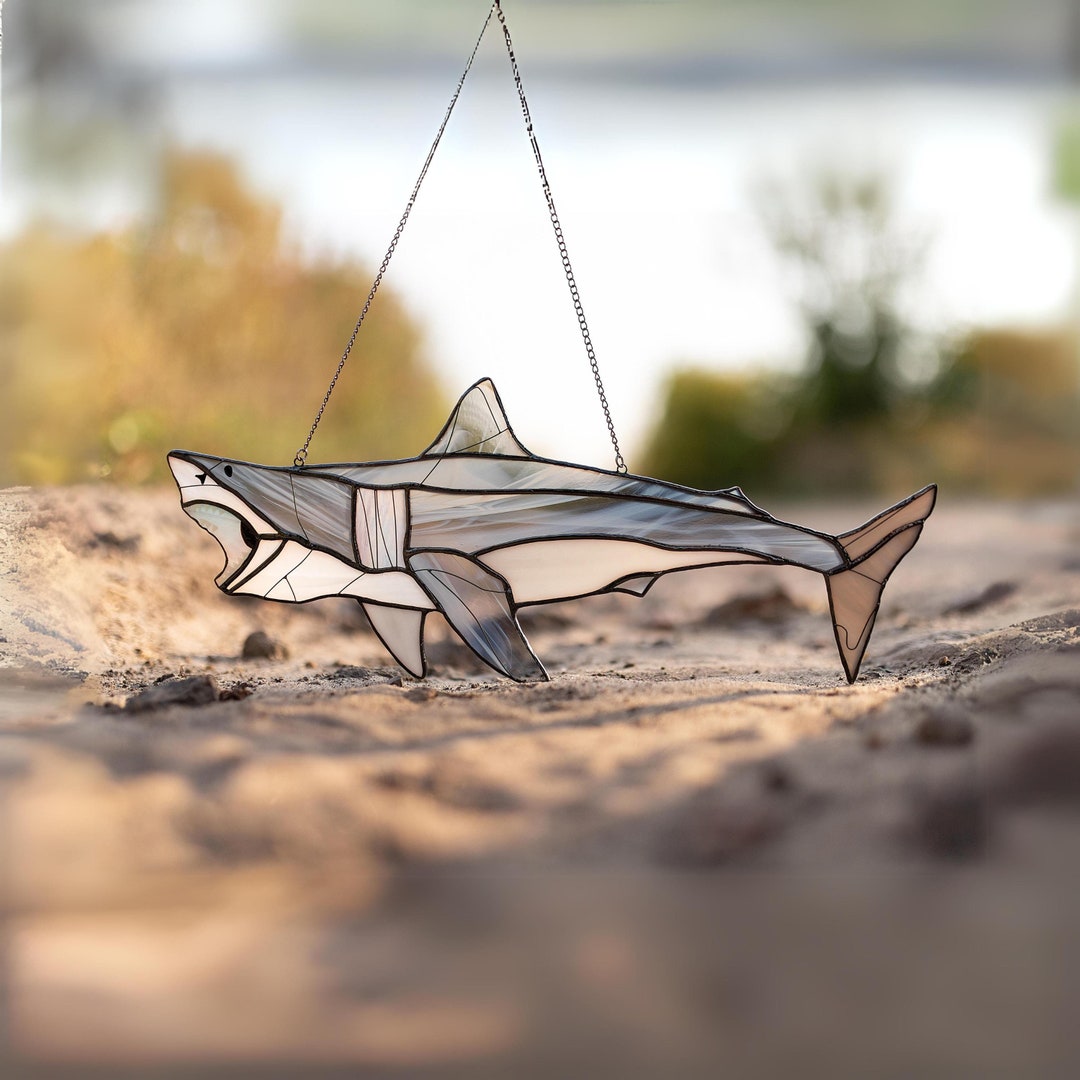 Stained Glass Shark Shark Suncatcher - New Beach Home Decor - Mother ...