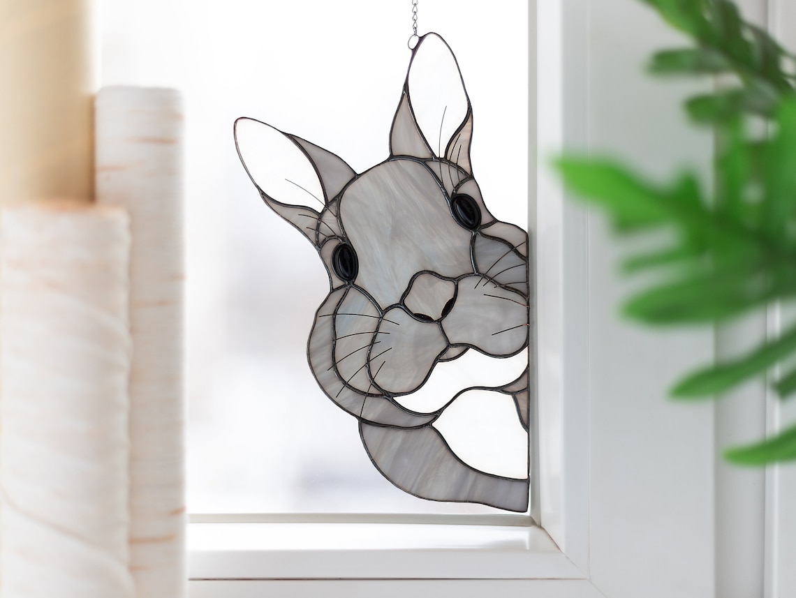 Easter bunny Stained glass bunny Peeking Bunny suncatcher | Etsy