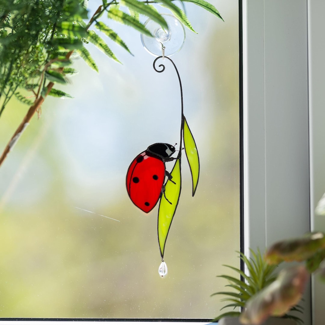 Ladybug Stained Glass Window Hangings, Glass Anniversary Gift for Her ...