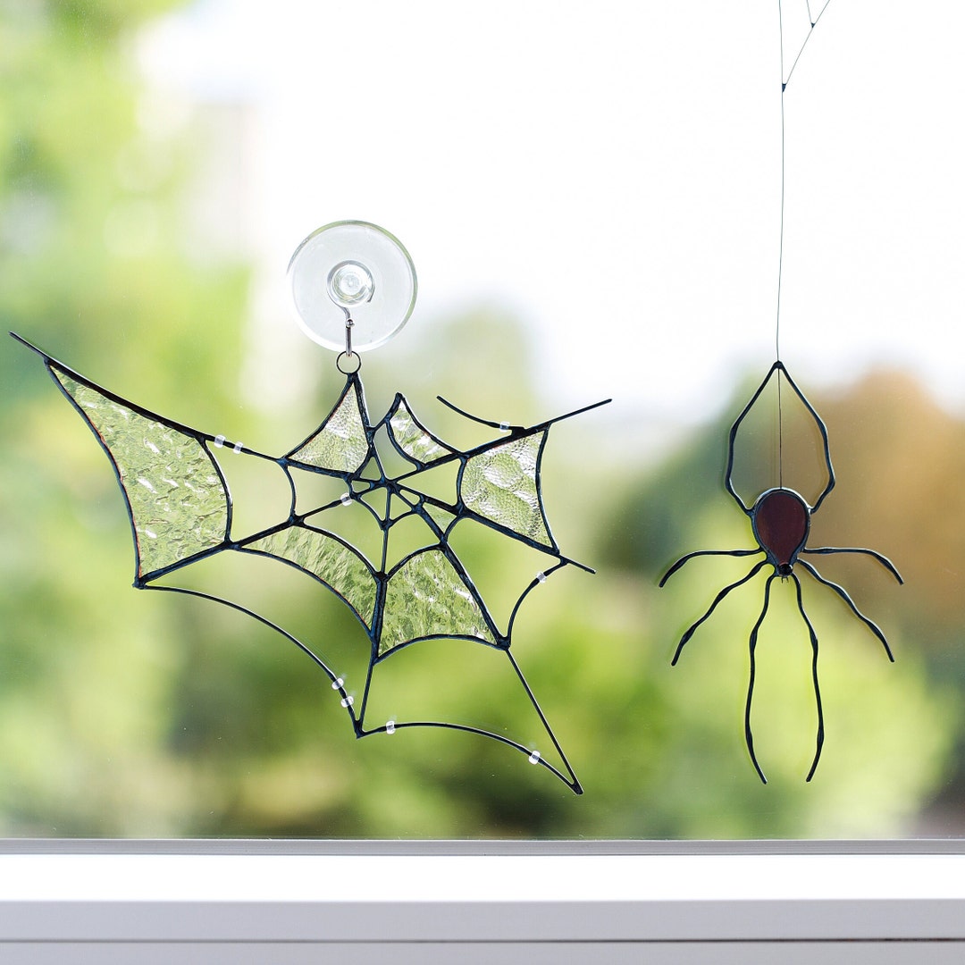 Spider Web, Stained Glass Spider on the Web, Window Hangings, Halloween ...