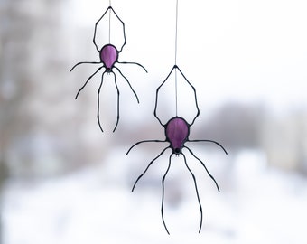Spider Stained Glass Window Hangings Halloween Decor Indoor | Etsy