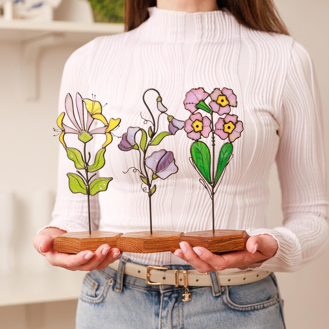 Stained Glass Flower Table Decor Personalized Gift for Family, Dopamine ...