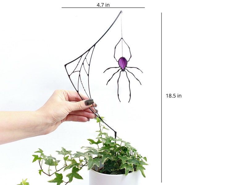 Stain Glass Spider on the Web Garden Stake Gardener Gift - Etsy