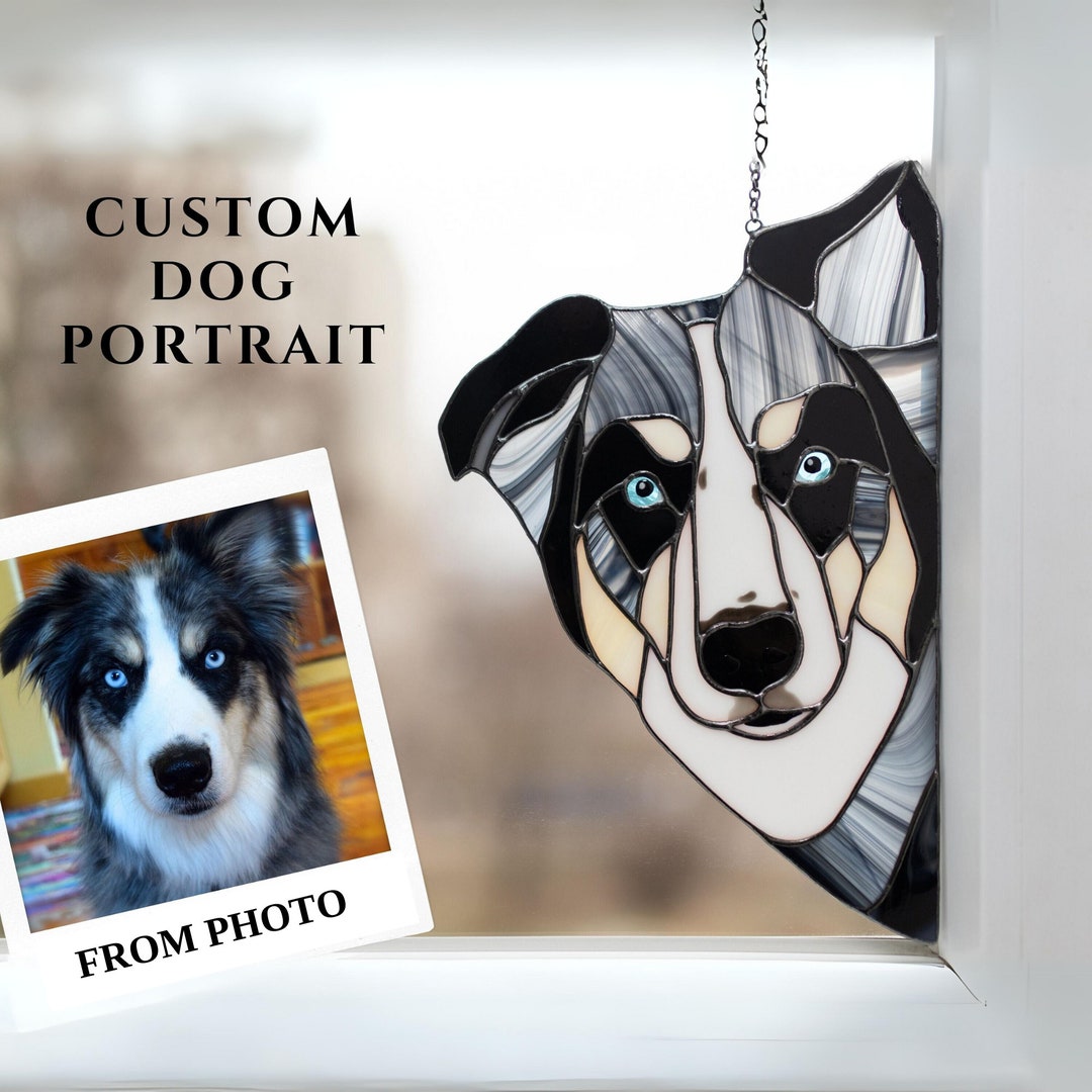 Custom Stain Glass Dog, Peeking Custom Dog Portrait From Photo ...