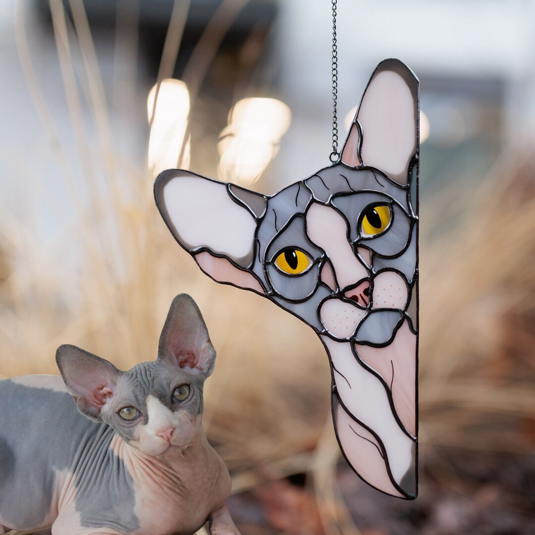 Sphynx Cat Glass Portrait From Photo, Stained Glass Cat Suncatcher ...