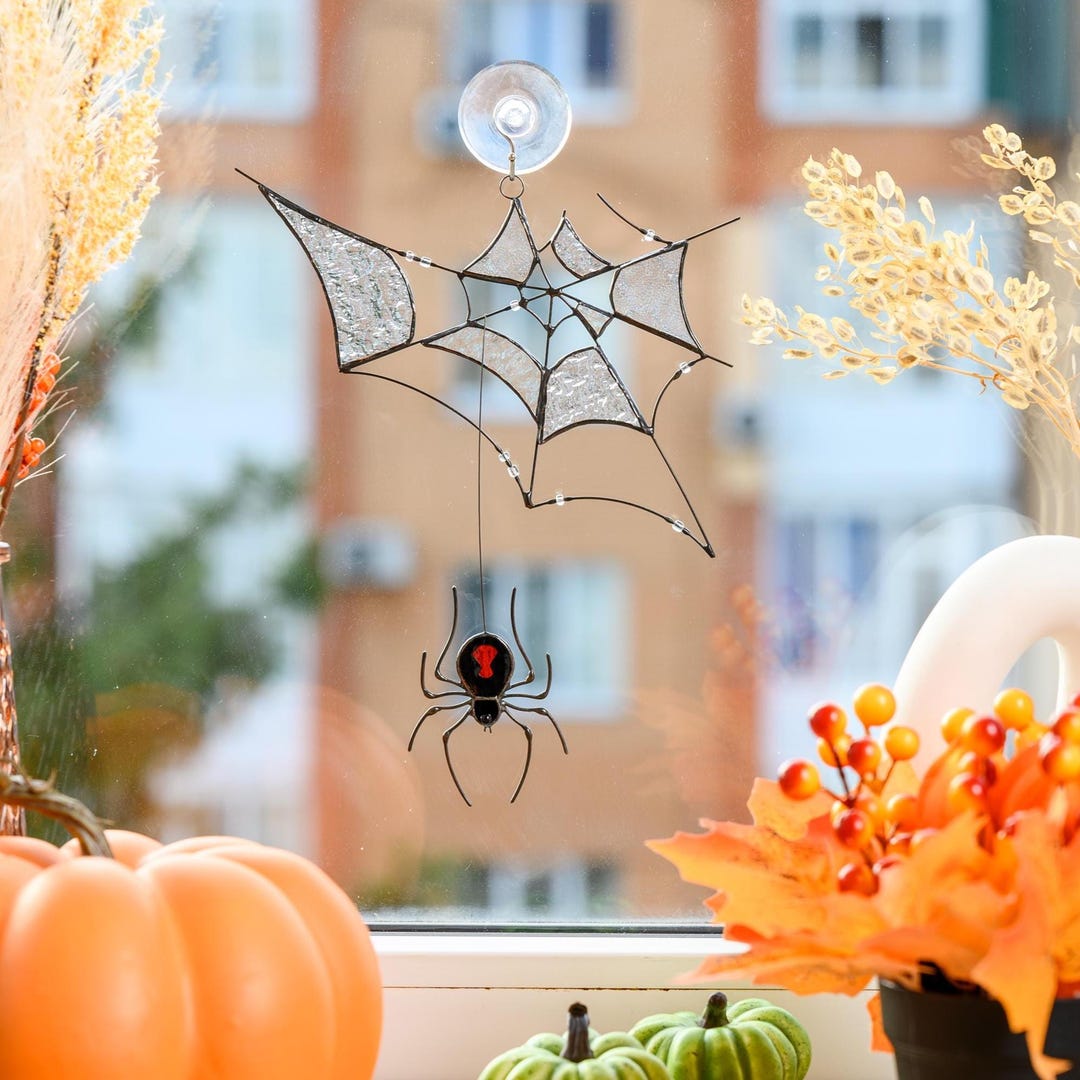 Spider Web Suncatcher Stained Glass: Halloween Indoor Decor & Halloween ...