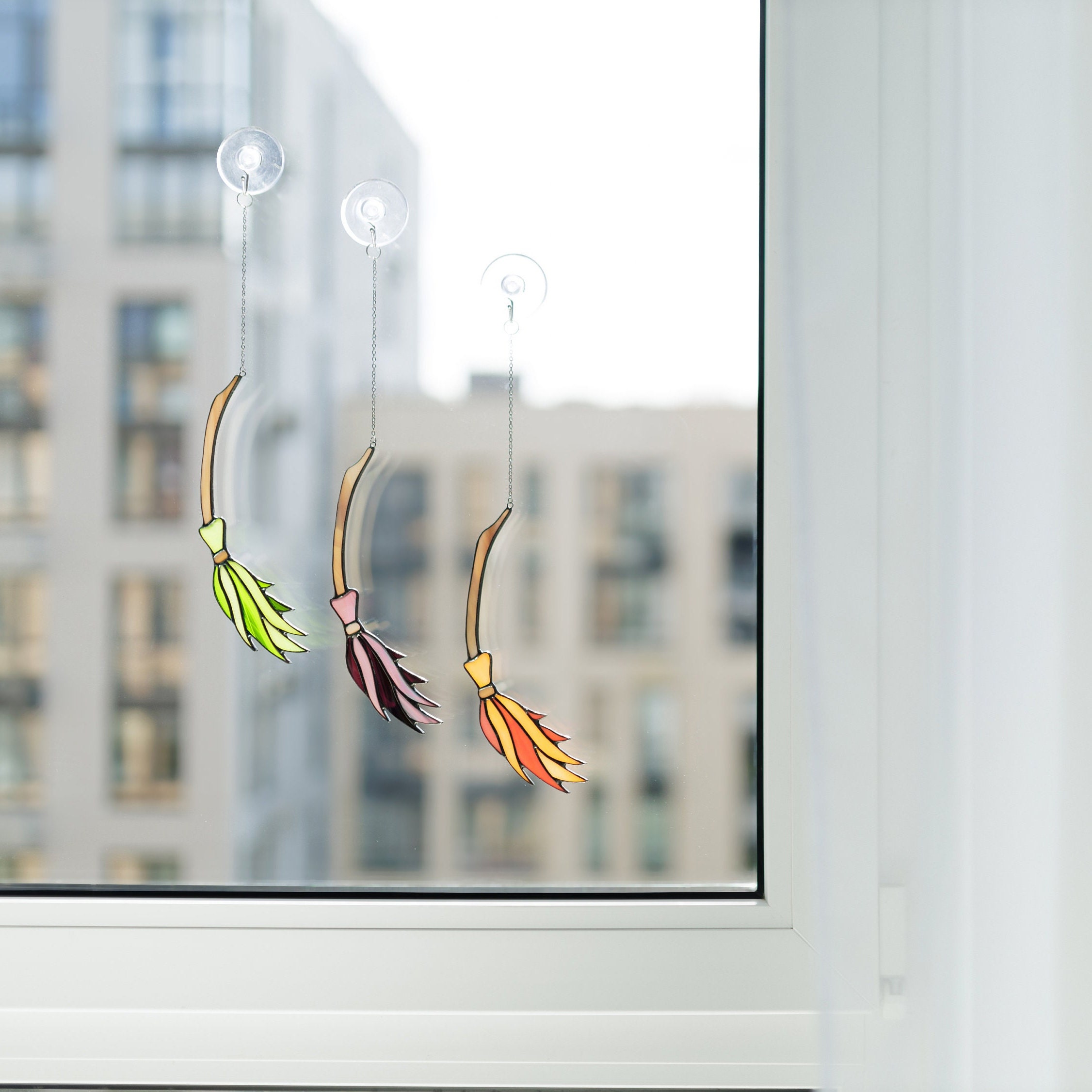 Stained Glass Witch Broom Suncatcher, Halloween Window Hanging Decor - Etsy