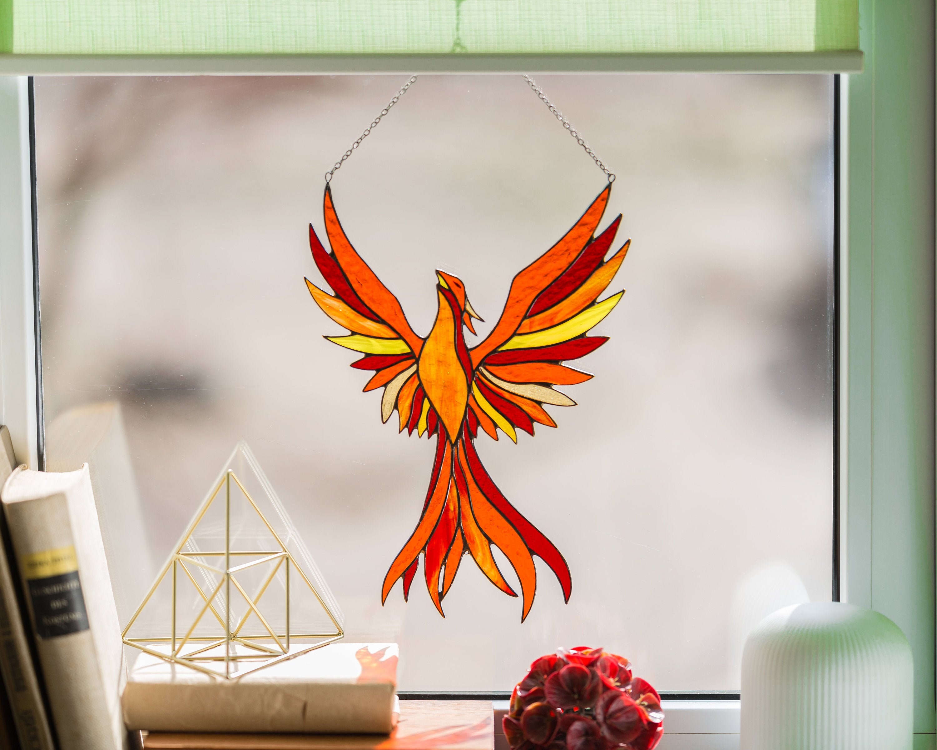 Rising Phoenix Suncathcer Stained Glass Window Hangings Red - Etsy ...