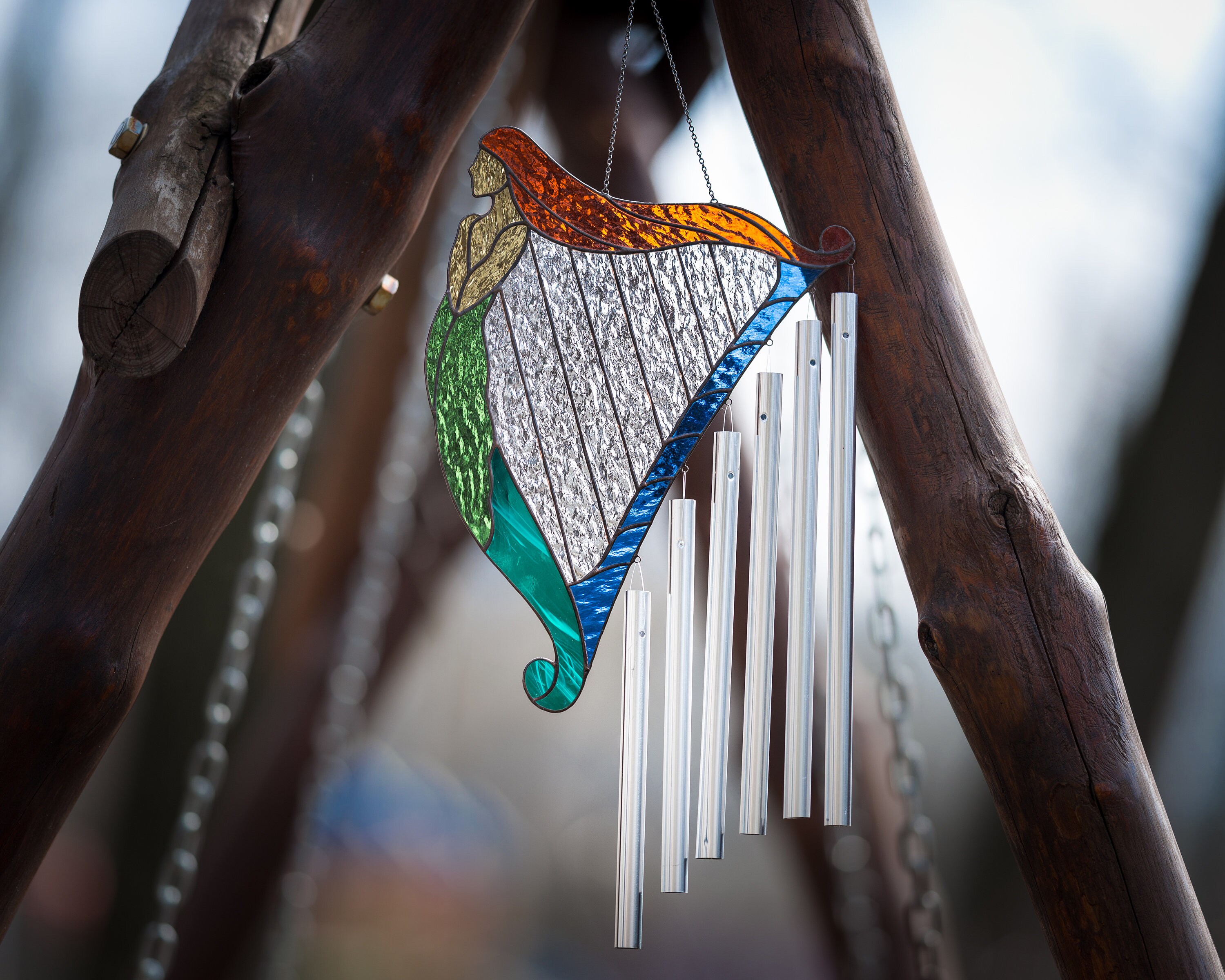 Wind Chimes Outdoor & Gardening Stained glass Wind Chimes Harp with ...