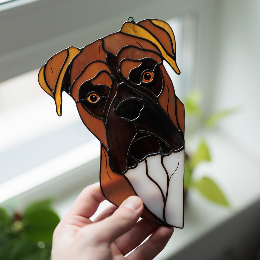 Stained Glass Boxer Dog Suncatcher, Pet Memorial Window Hanging - Etsy