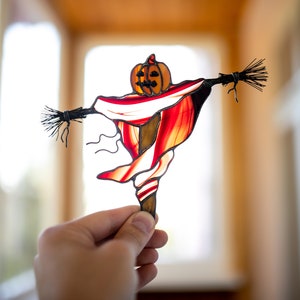 Halloween Stained Glass Scarecrow Pumpkin Decor Scary - Etsy