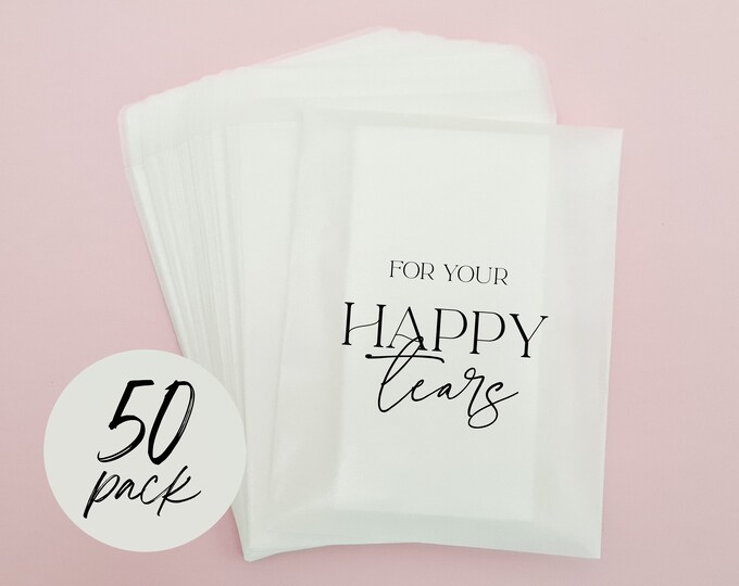 Happy Tears Wedding Tissues Packets 100% Biodegradable Glassine Empty ...