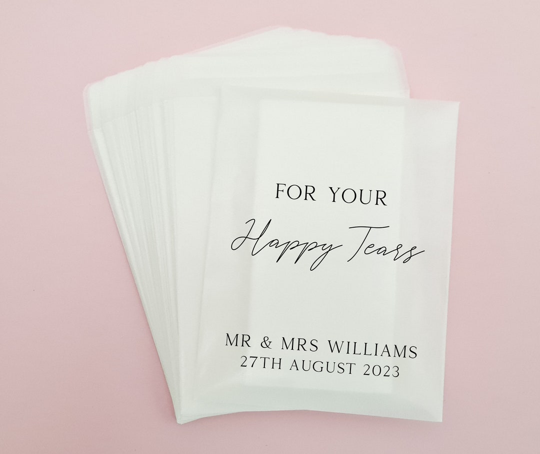Happy Tears Wedding Tissues Packets 100% Biodegradable Glassine Empty ...
